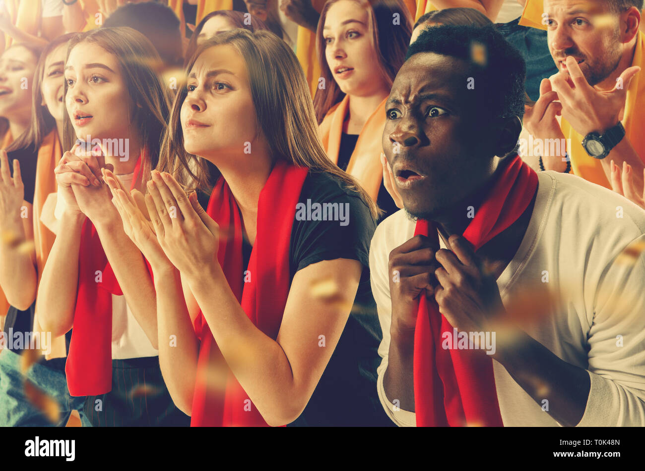 Group of happy fans are cheering for their team victory Stock Photo - Alamy