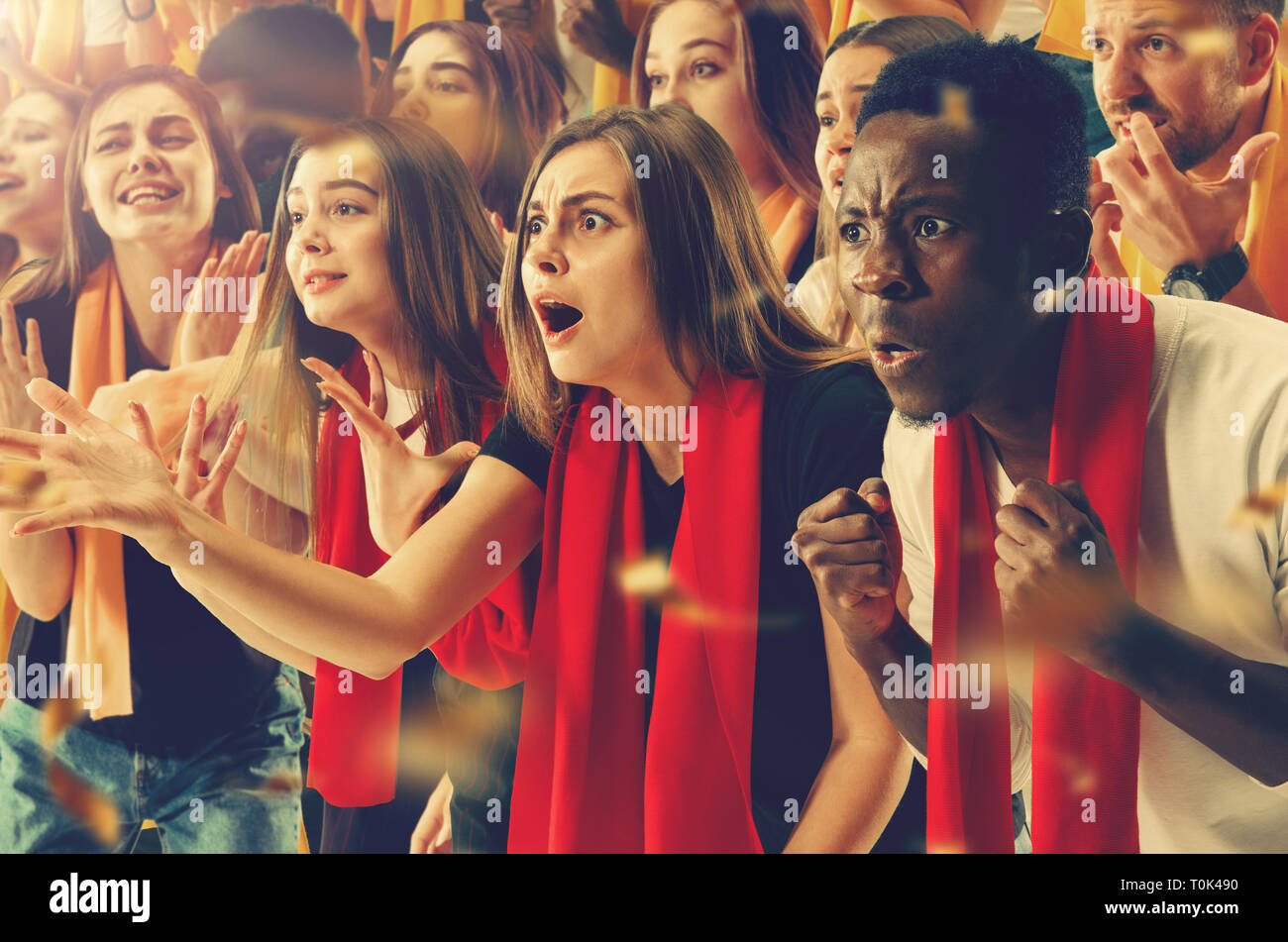 Group of happy fans are cheering for their team victory Stock Photo - Alamy