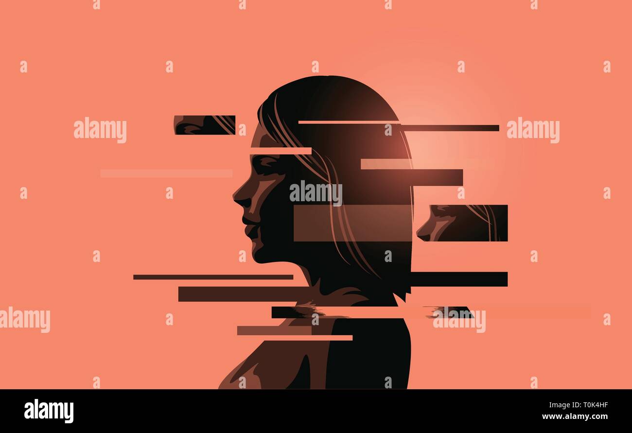 A women coping with stress, mental health. Mindfulness concept vector ...