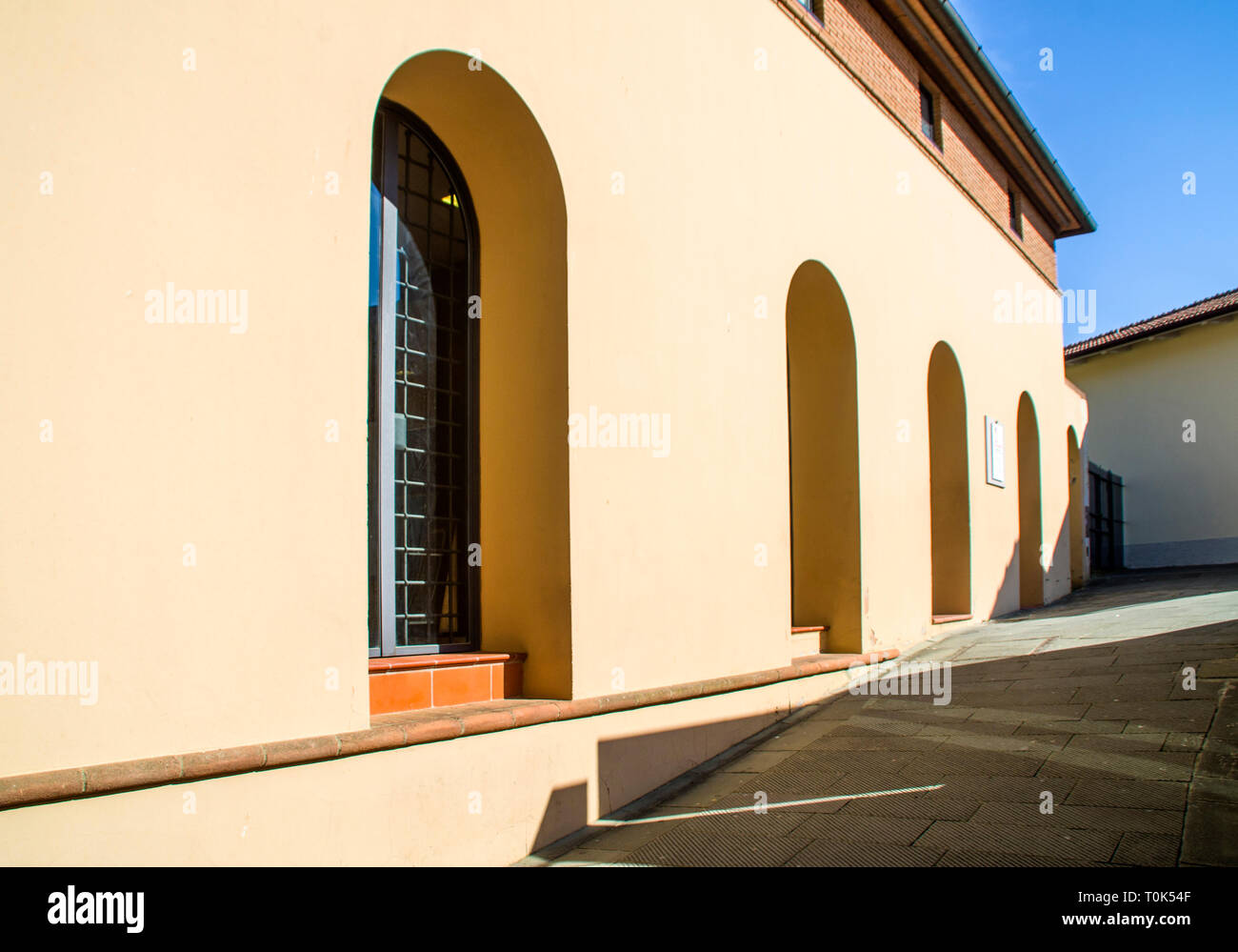 historic village with ancient and modern arch, typical architecture of ...