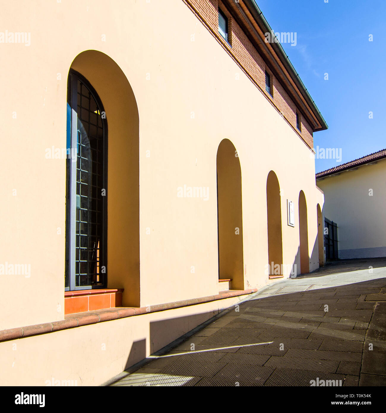 historic village with ancient and modern arch, typical architecture of ...