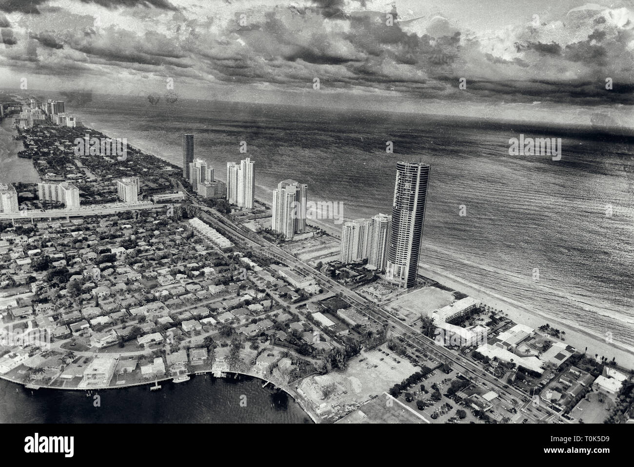Amazing skyline of Miami Beach. Aerial view of city buildings from ...