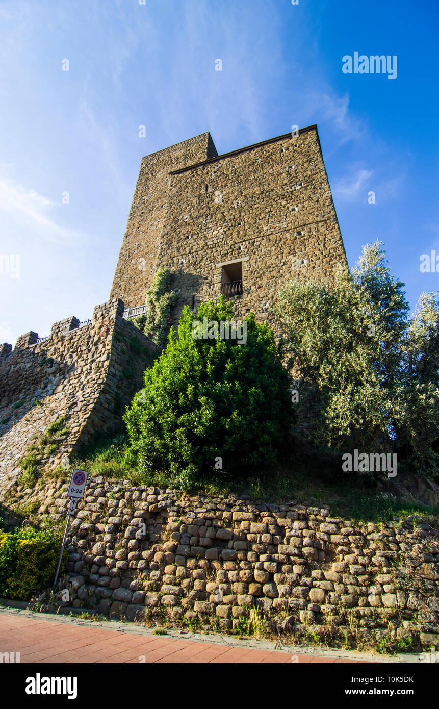 historic town of Vinci with an ancient stone tower, typical ...