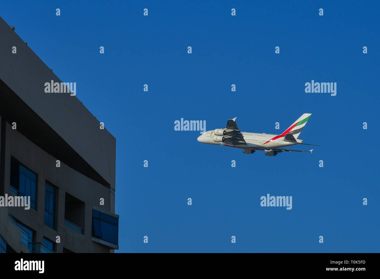 Dubai, UAE - Dec 9, 2018. An Airbus A380 airplane of Emirates taking ...