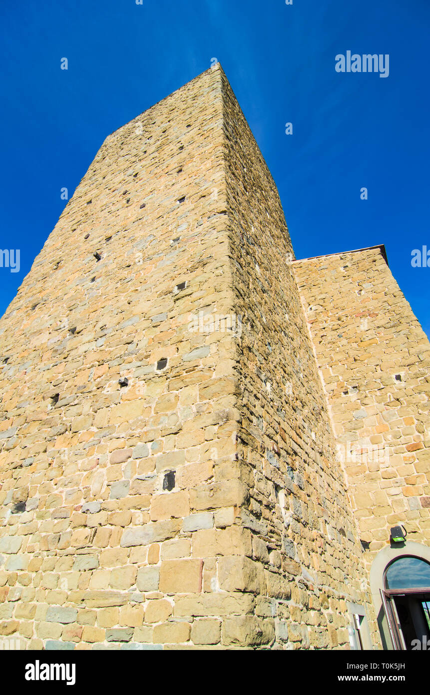 historic town of Vinci with an ancient stone tower, typical ...