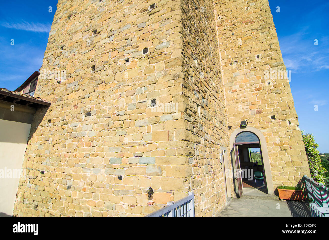 historic town of Vinci with an ancient stone tower, typical ...