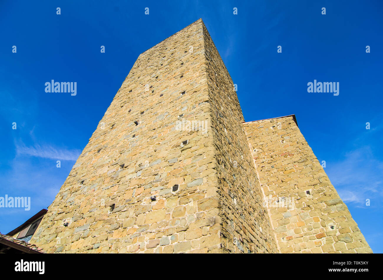 historic town of Vinci with an ancient stone tower, typical ...