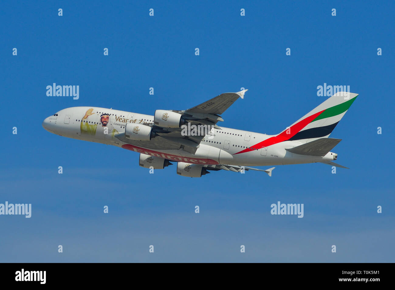 Dubai, UAE - Dec 9, 2018. An Airbus A380 airplane of Emirates (King ...