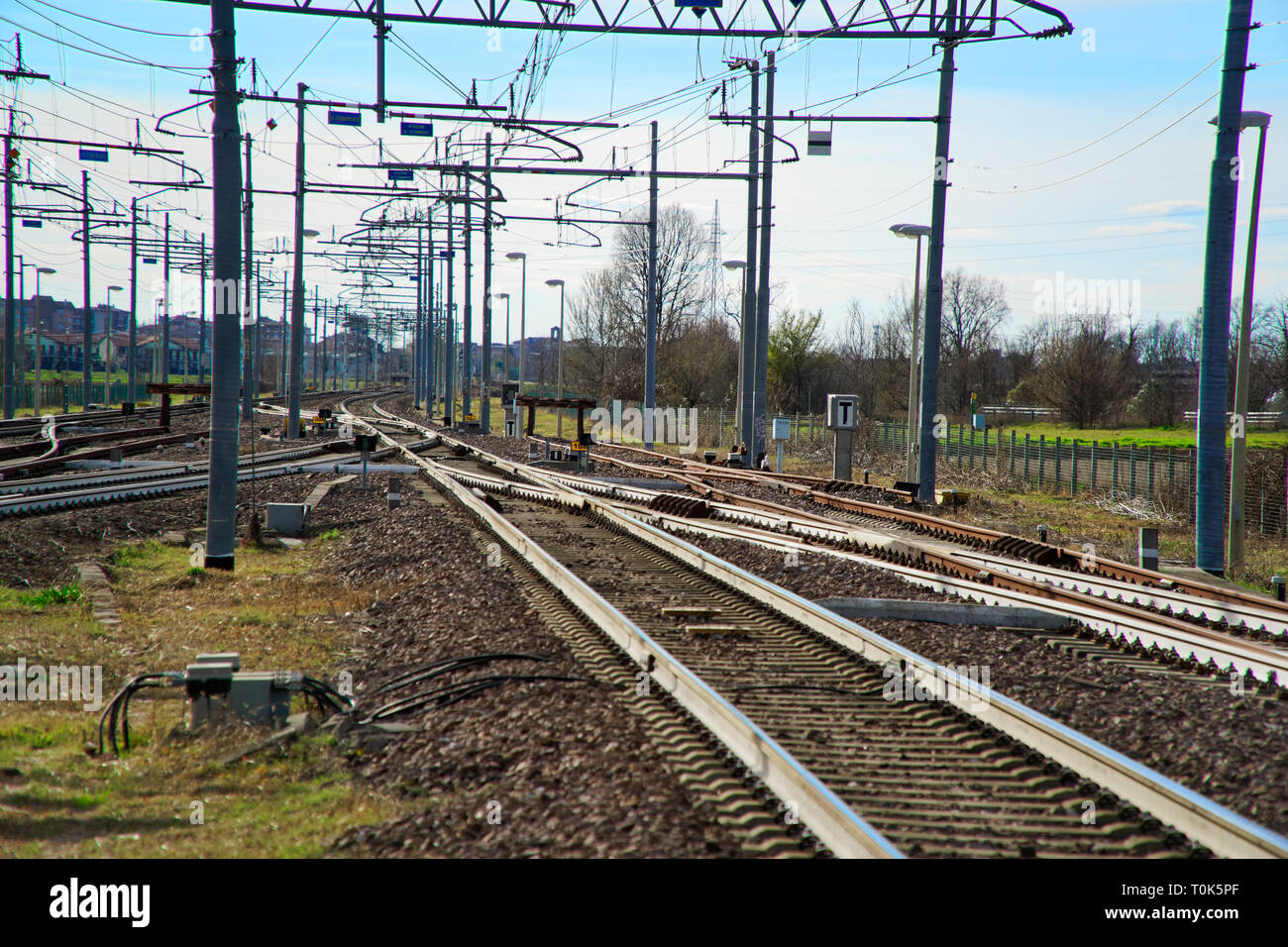 rails concept, on empty train platform Stock Photo - Alamy