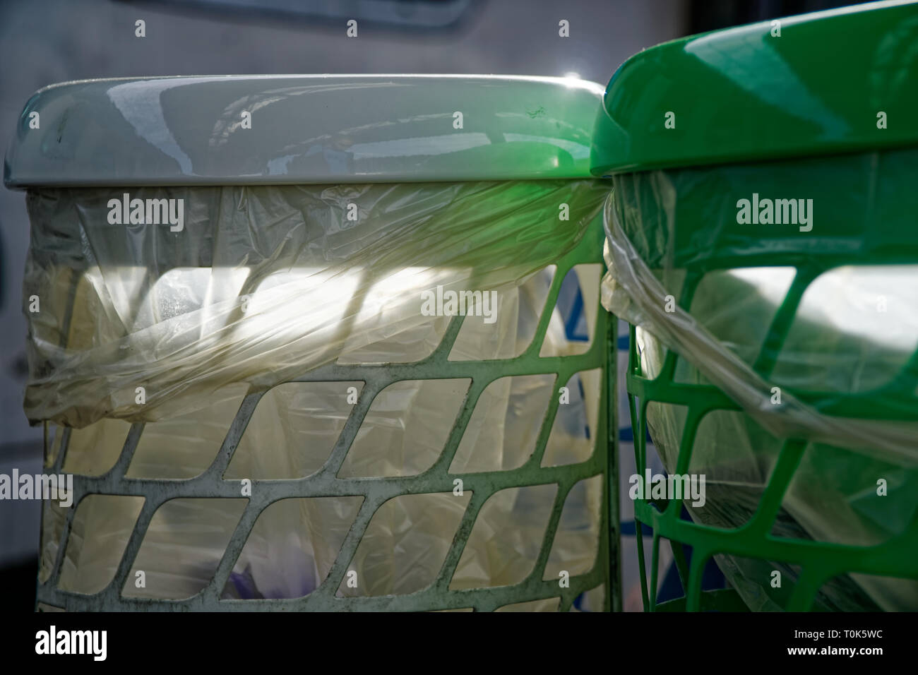 Different trash bin of iron metal, Selective collection of garbage ...