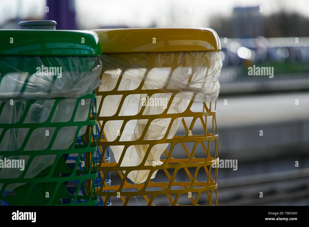 Different trash bin of iron metal, Selective collection of garbage ...
