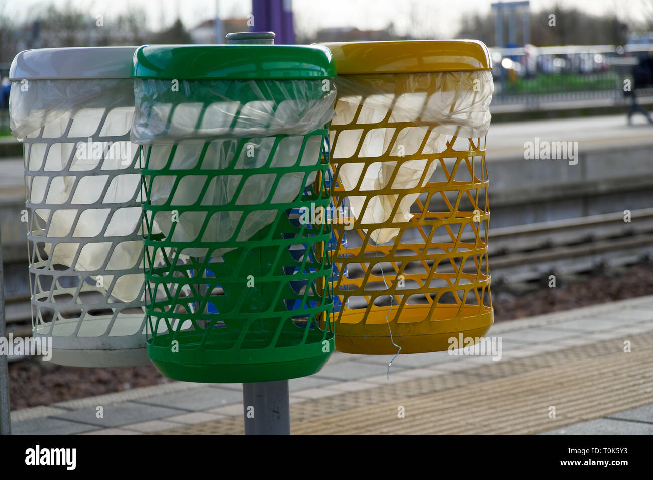 Different trash bin of iron metal, Selective collection of garbage ...