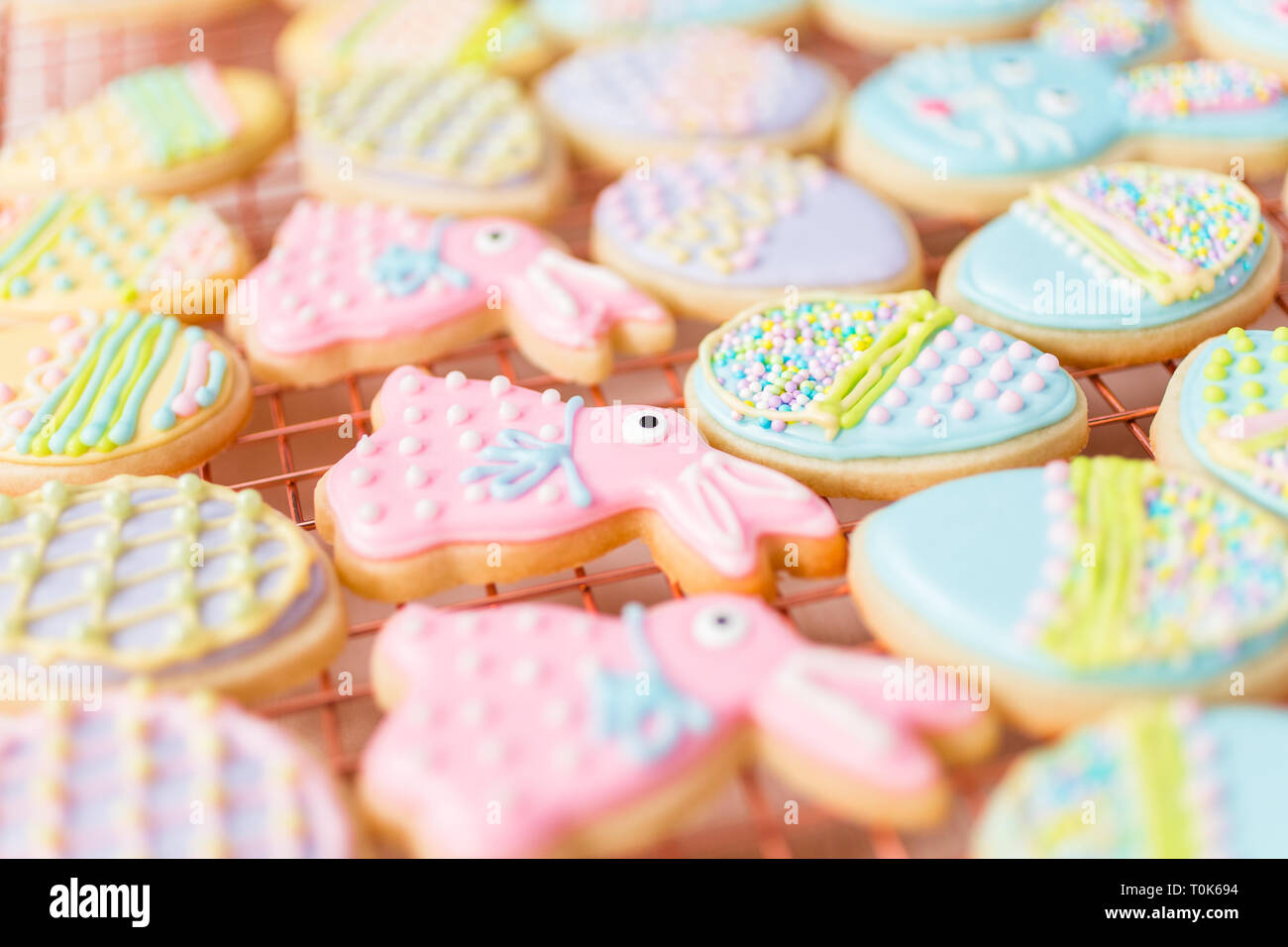 Easter sugar cookies decorated with royal icing of different colors ...