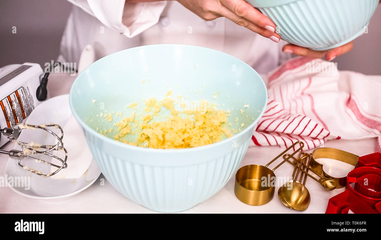Step by step. Mixing sugar cookies dough in mixing bowl Stock Photo - Alamy