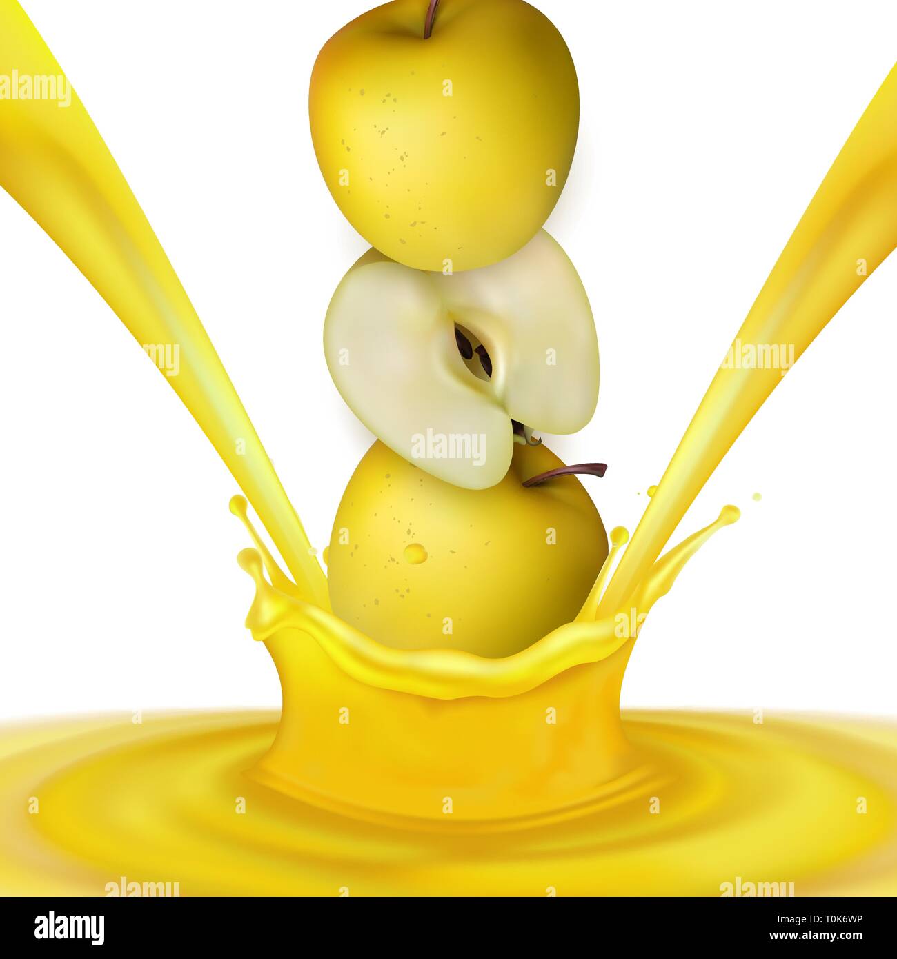 Yellow ripe apple isolated on white background. Realistic fresh fruit ...