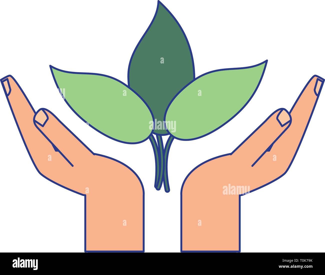 hands protecting leaves plant symbol blue lines Stock Vector Image ...