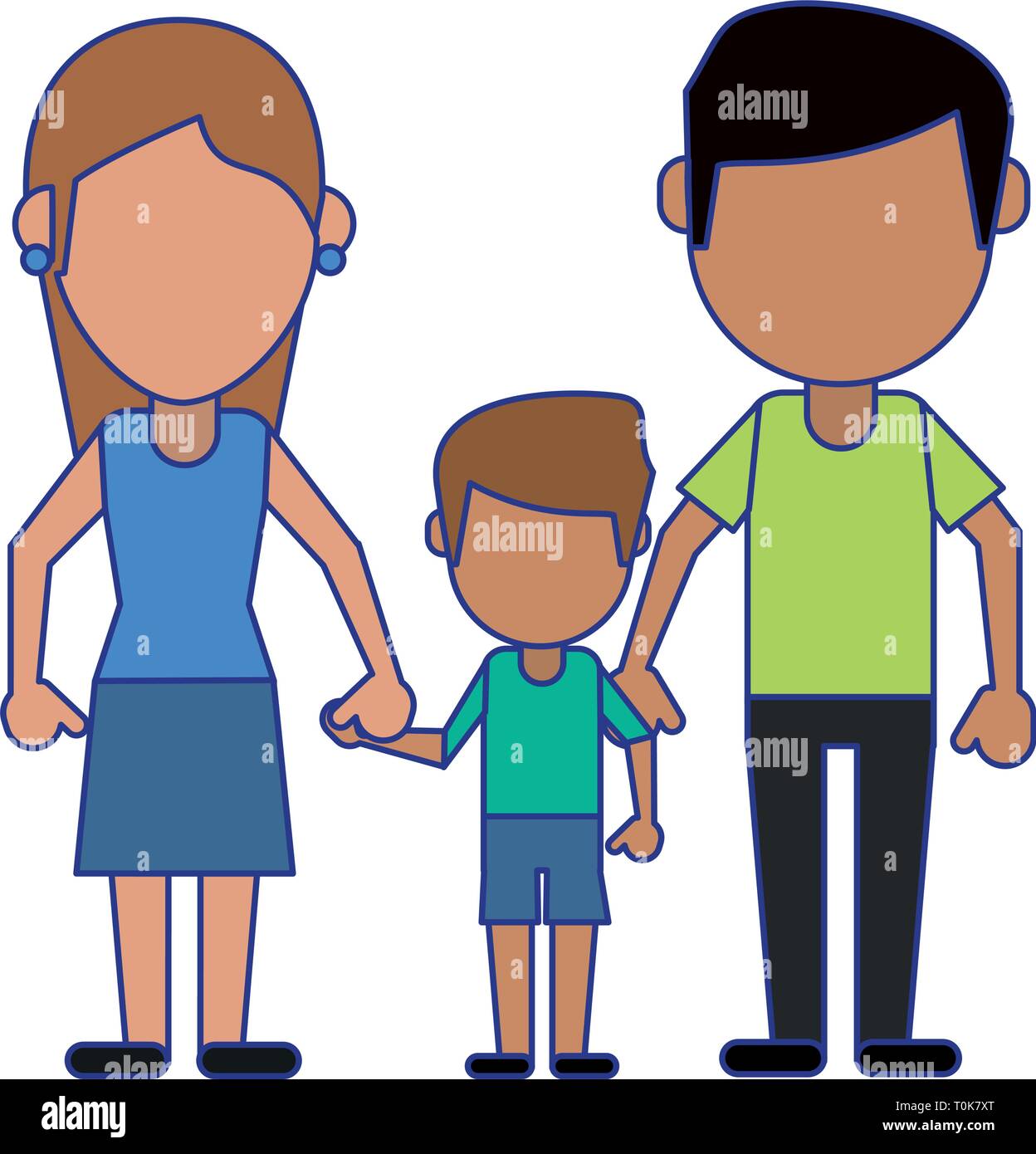 Family avatar faceless cartoon blue lines Stock Vector Image & Art - Alamy