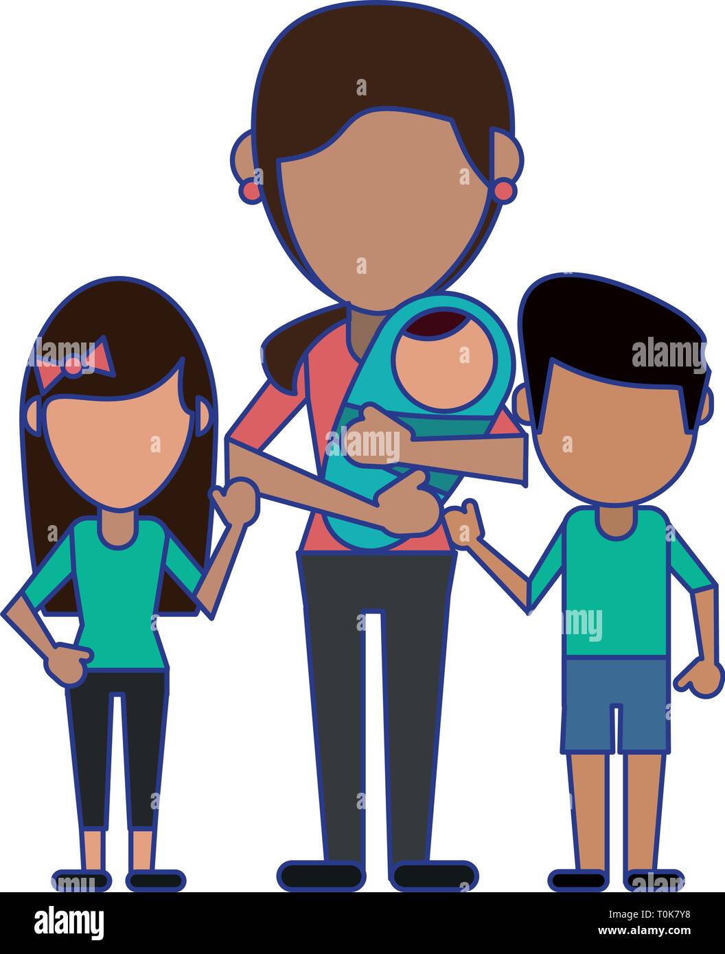 Family avatar faceless cartoon blue lines Stock Vector Image & Art - Alamy