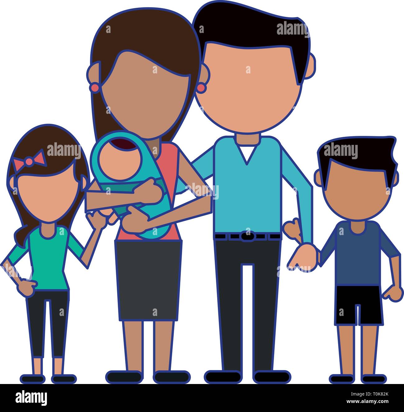Family avatar faceless cartoon blue lines Stock Vector Image & Art - Alamy