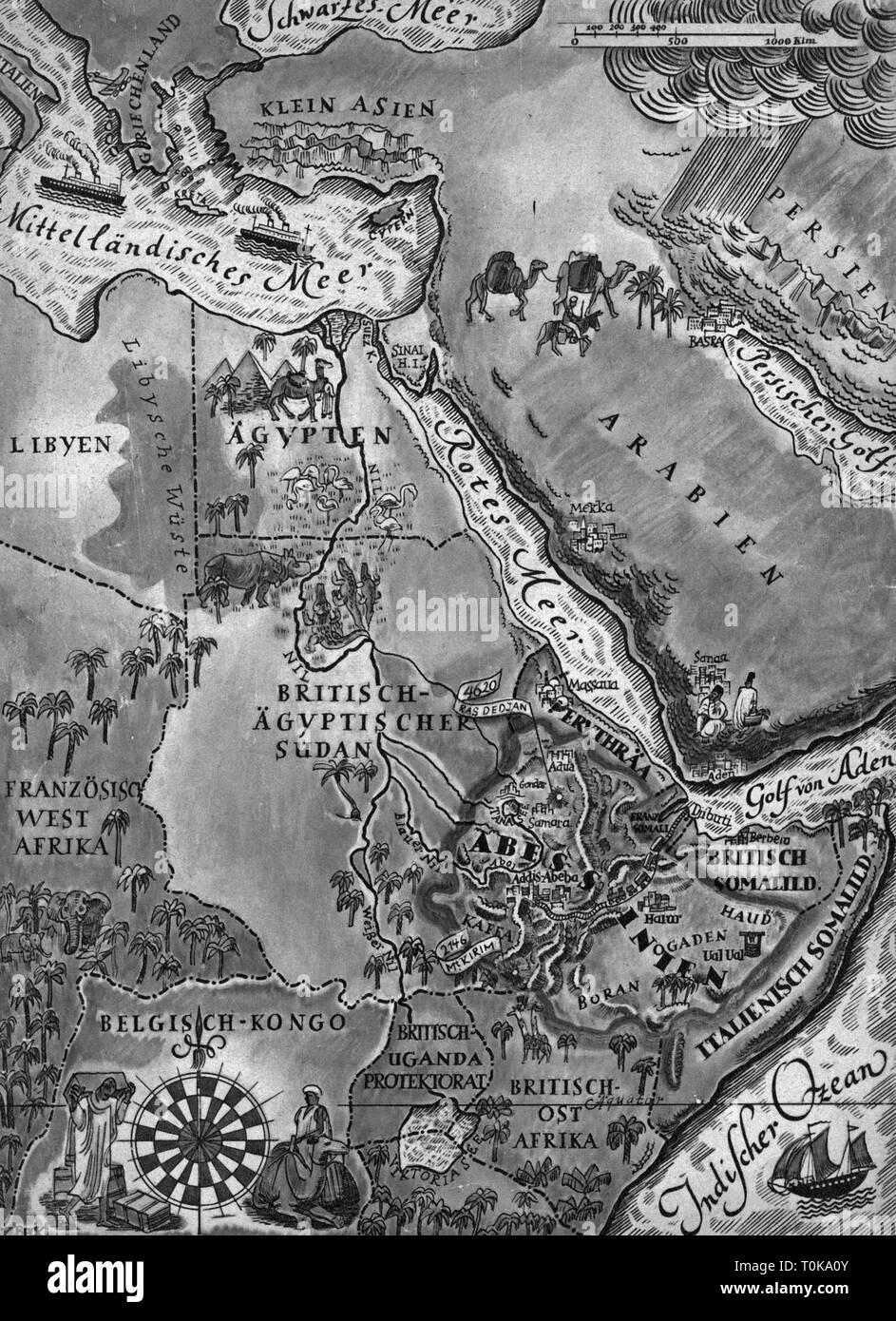 colonialism, Africa, East Africa, map, from: "Die Woche", Berlin, 1935 ...