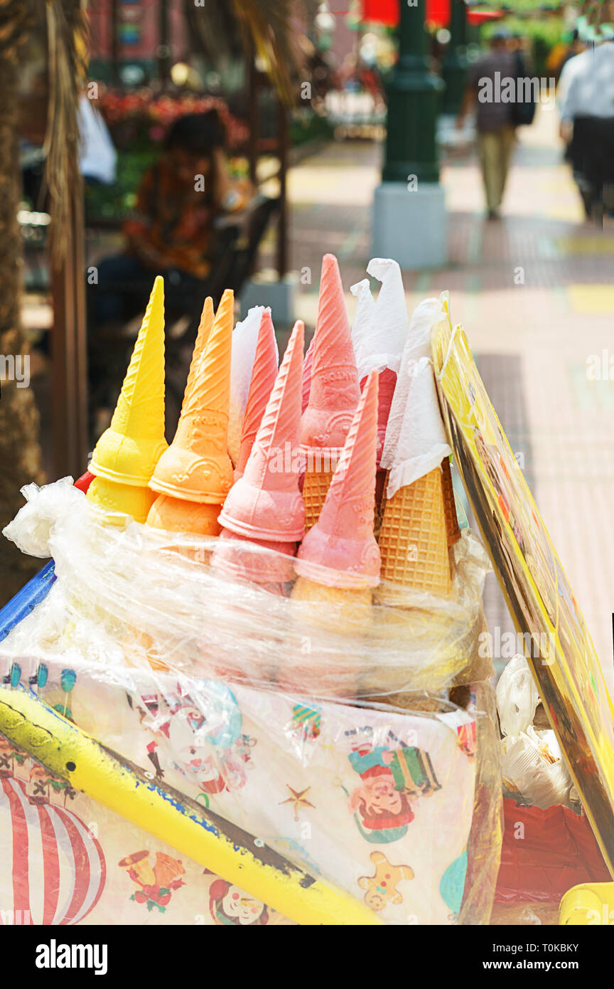 Colorful waffle cone for ice cream in the street of Barranco area in ...