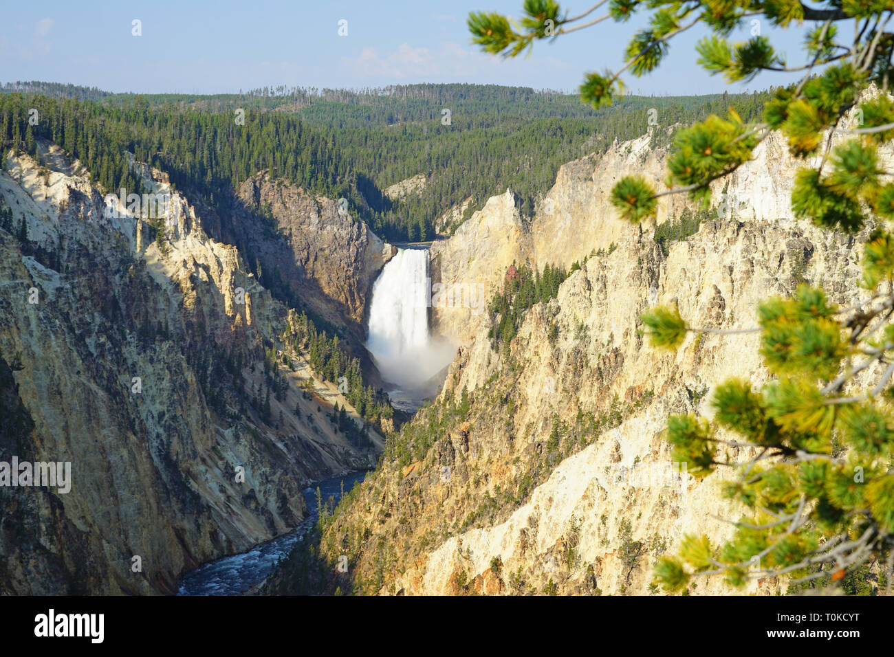 View of the Lower Falls waterfall and the Yellowstone River from the ...