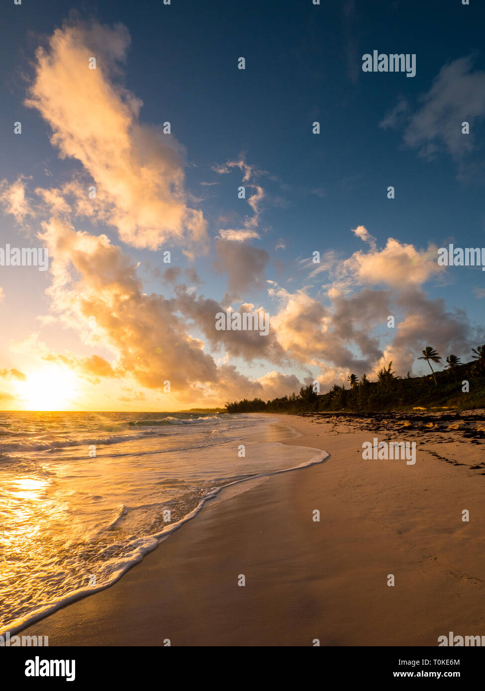 Sunset Reflected in Surf, Beautiful Tropical Beach, Governors Harbour ...