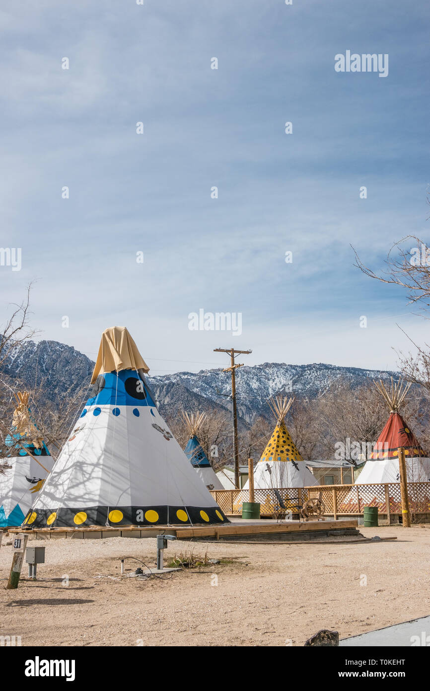 Modern TeePees at an RV Park along California highway 395 in Olancha ...