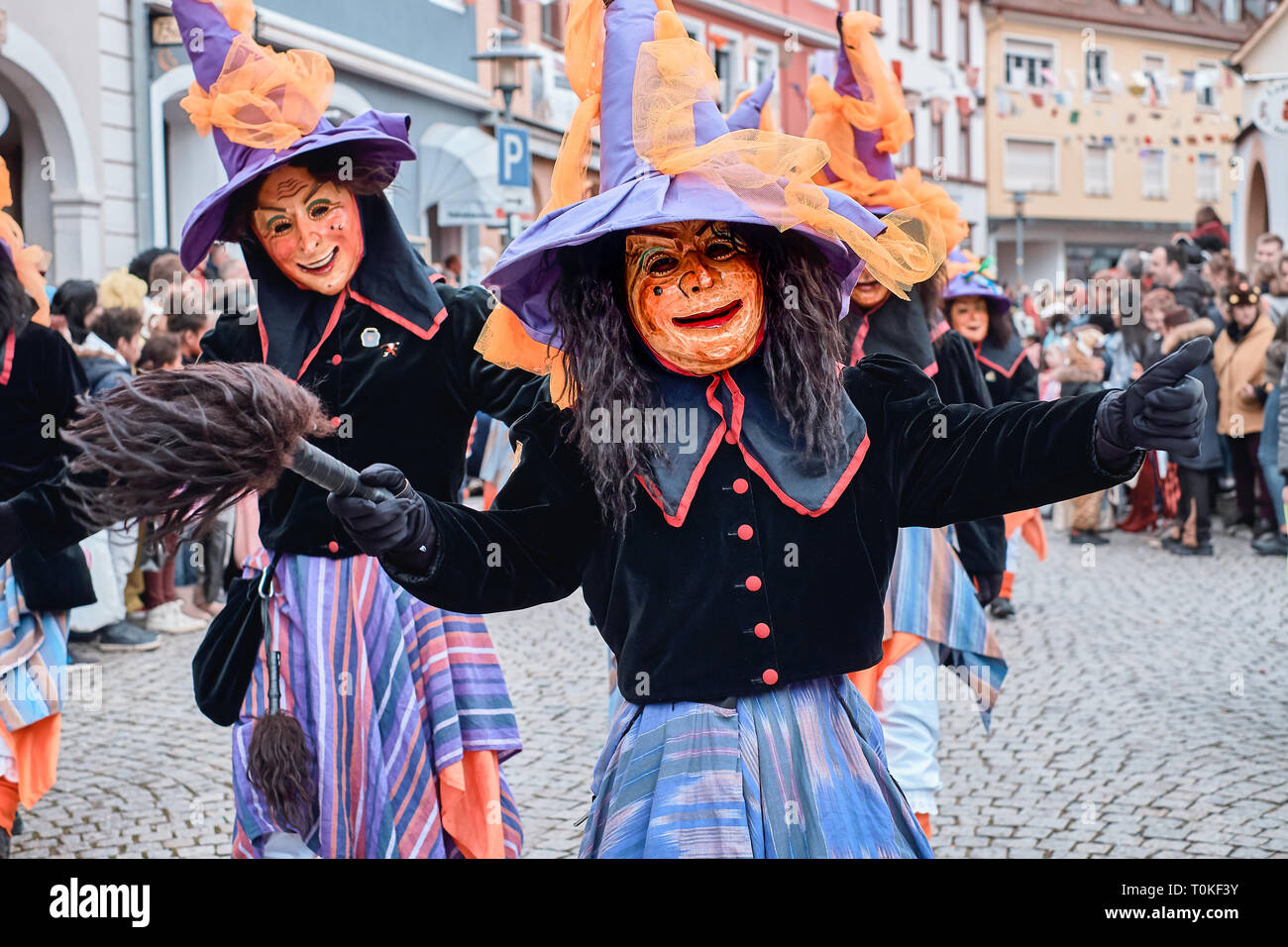 Carnival witch with big hat. Street Carnival in Southern Germany ...