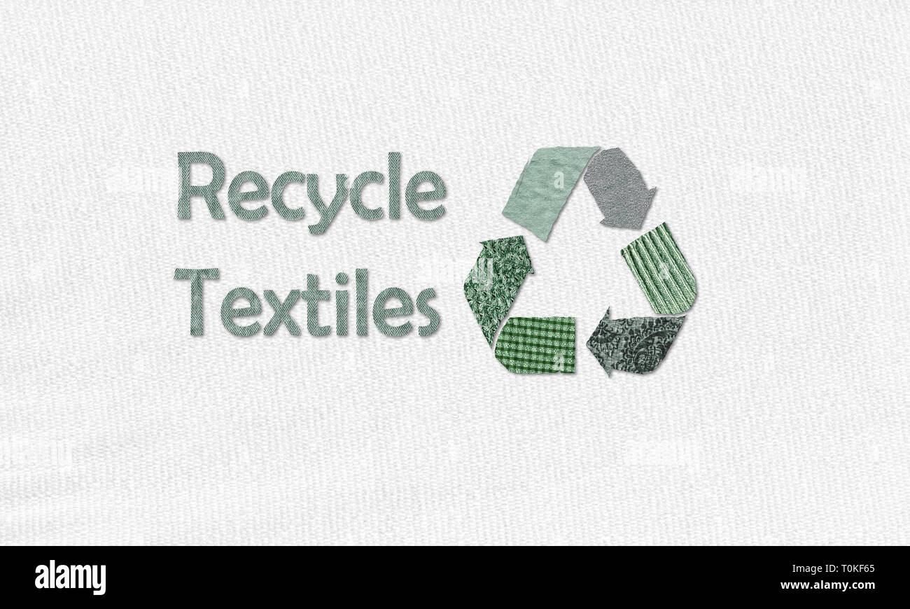 Recycle symbol with Recycle Textiles text made using reused material ...
