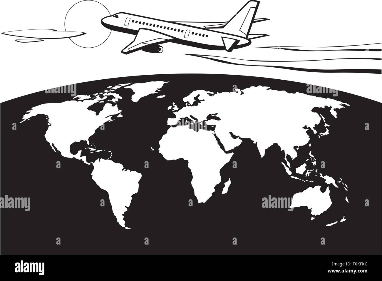 Passenger airplane flying around the world - vector illustration Stock ...