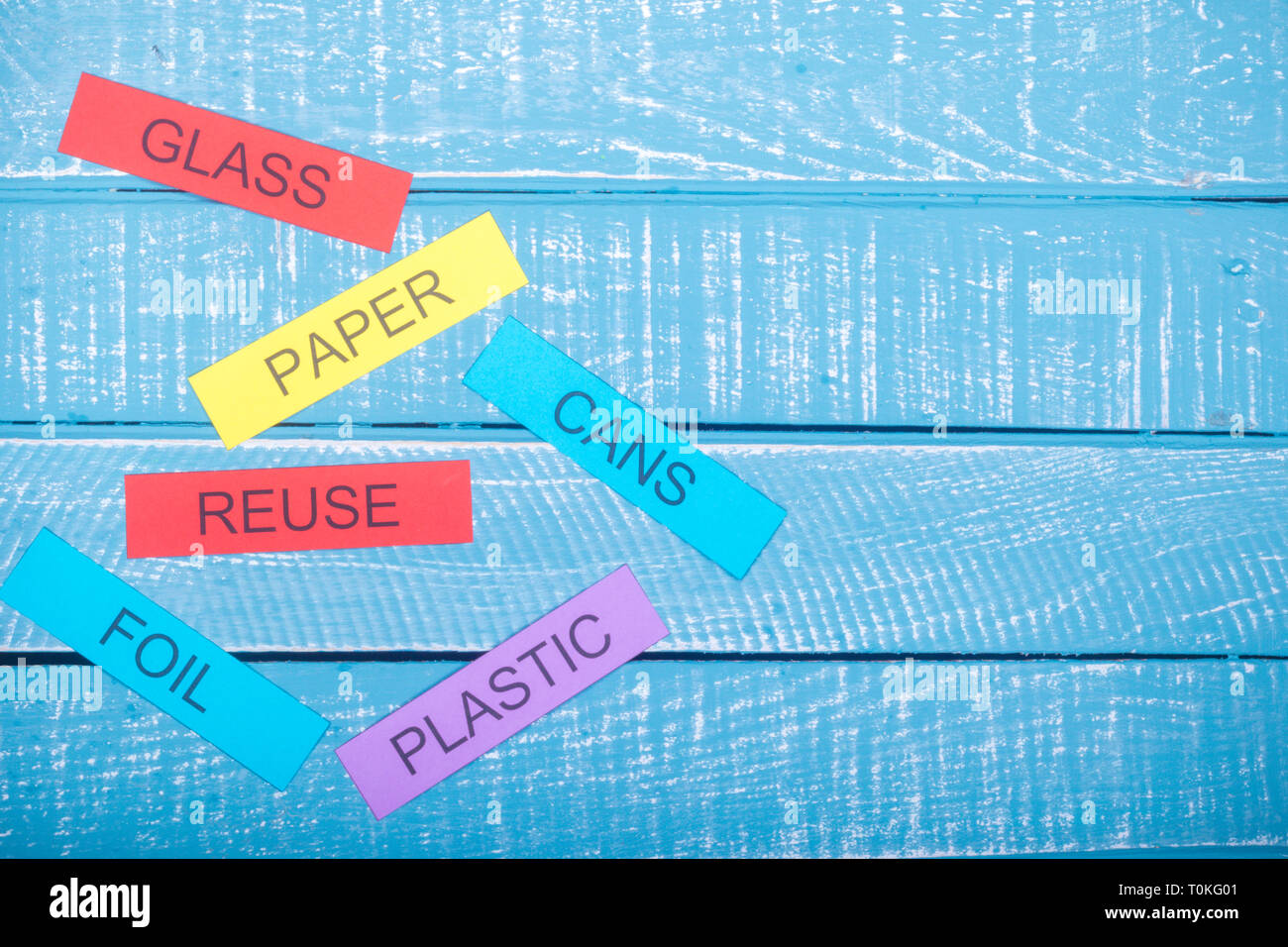 Recycle concept showing on waste items listed with reuse a blue ...