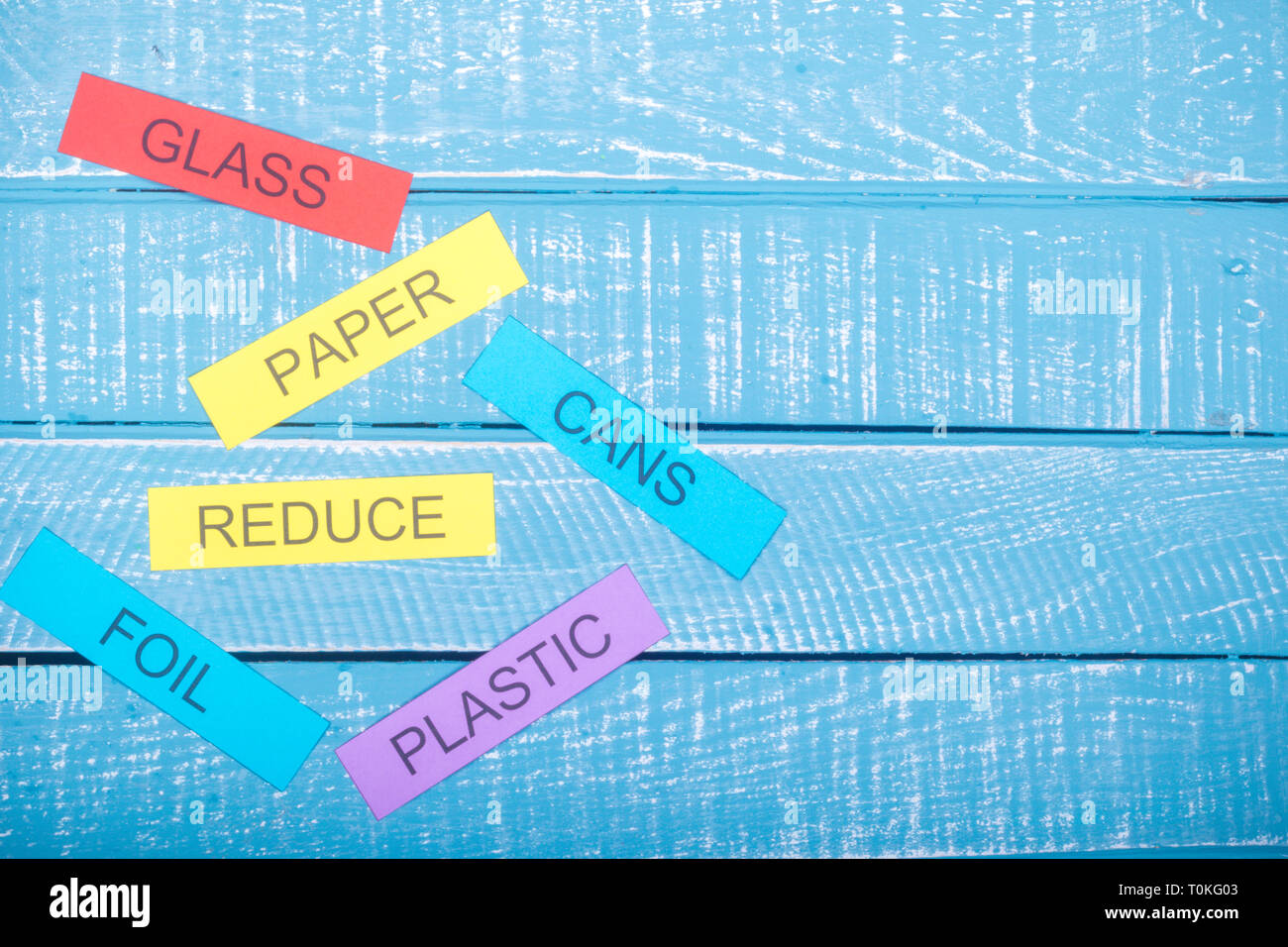 Recycle concept showing on waste items listed with reduce a blue ...