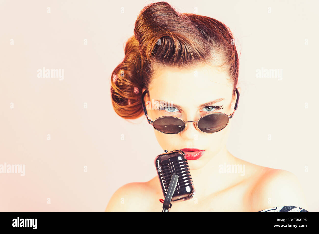 Music, look and retro style, pinup Stock Photo - Alamy