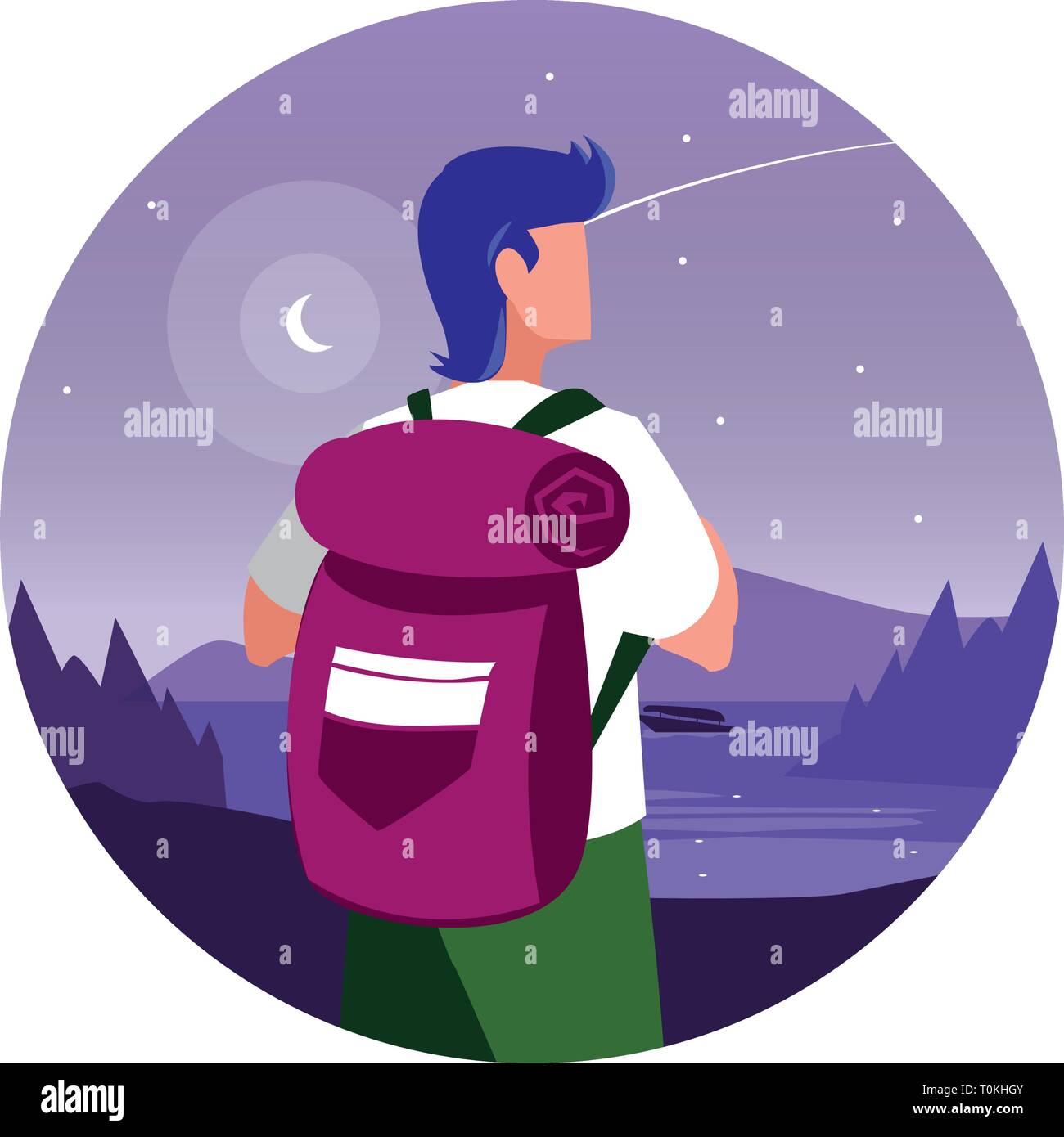 young man in forest landscape scene vector illustration design Stock ...
