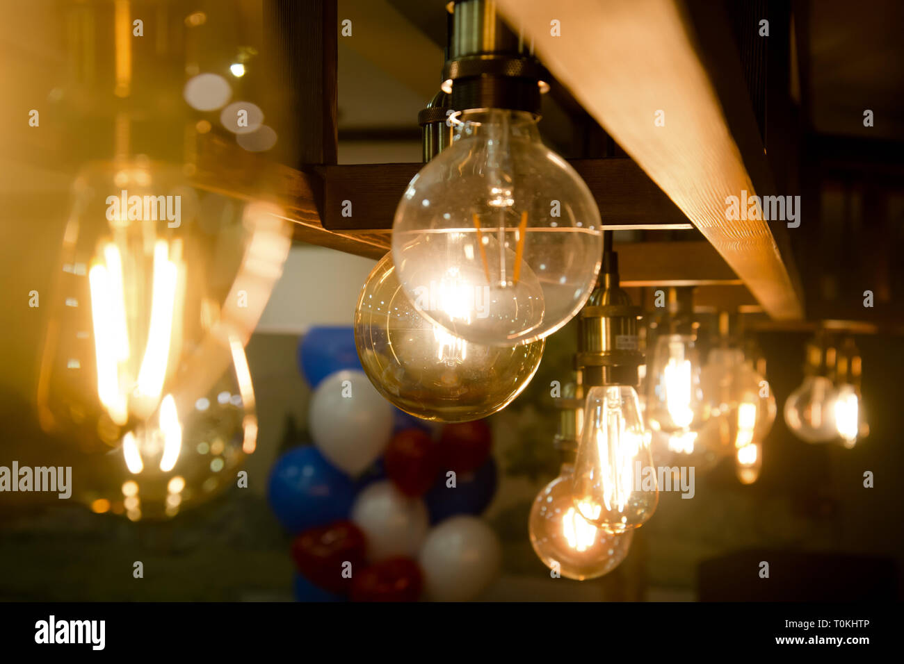 Lamps on the coffee place with blur background. close-up Stock Photo ...