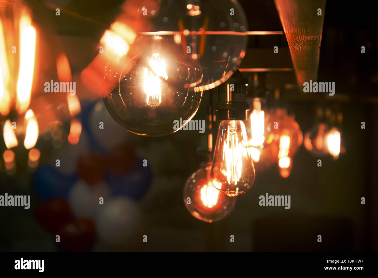 Lamps on the coffee place with blur background. close-up Stock Photo ...