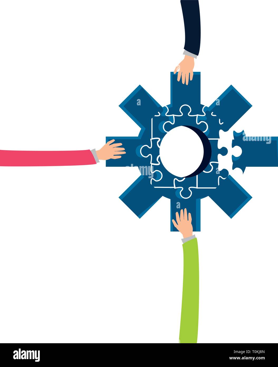 hands with puzzle pieces in shape pinion vector illustration design ...