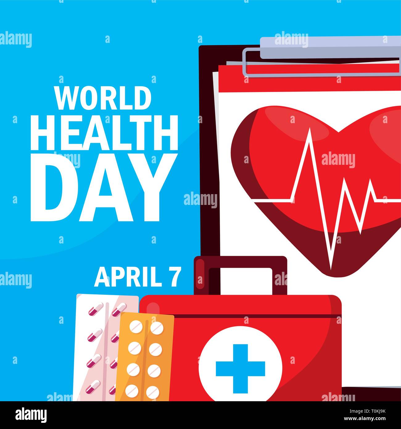 world health day card with first aid kit vector illustration design ...