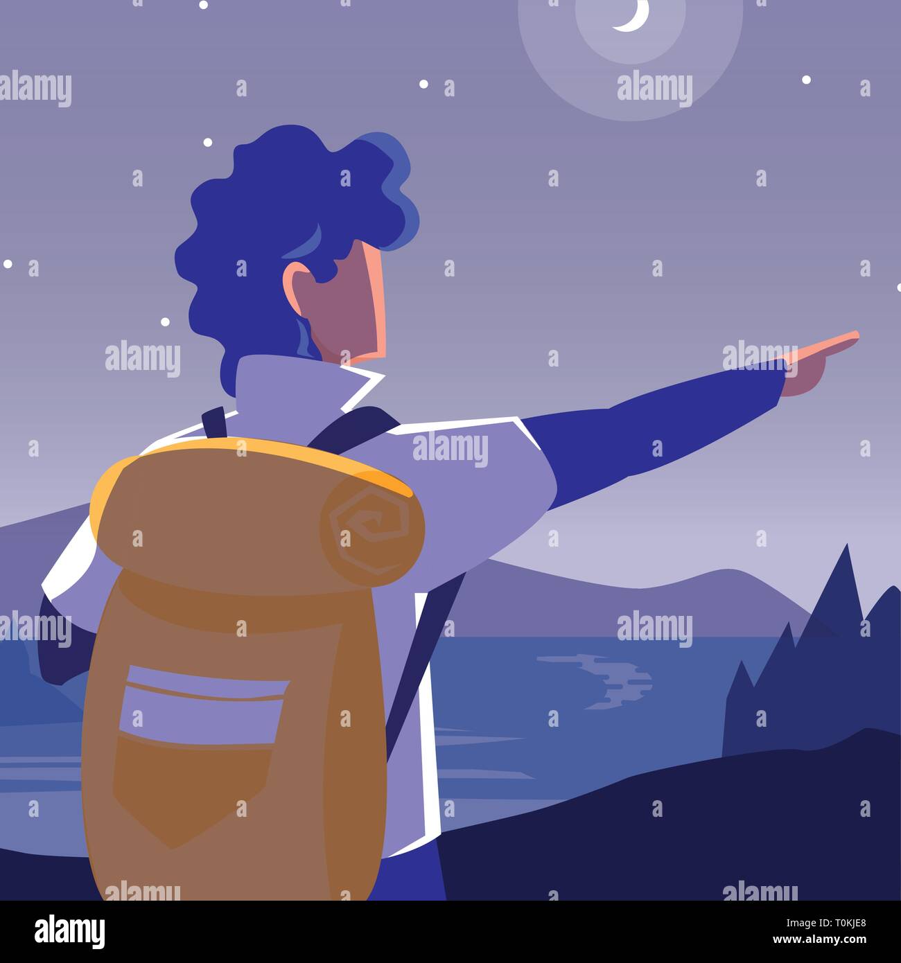young man in forest landscape scene vector illustration design Stock ...