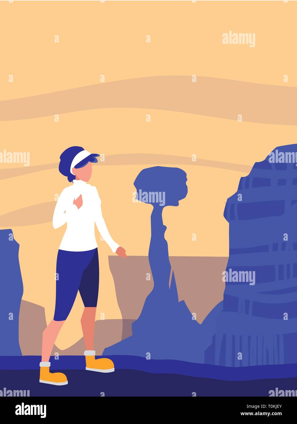 young woman in desert landscape dry scene vector illustration design ...