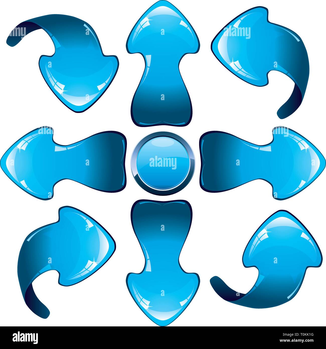 Set of blue glitter arrows, show dirrections and turns up, down, left ...