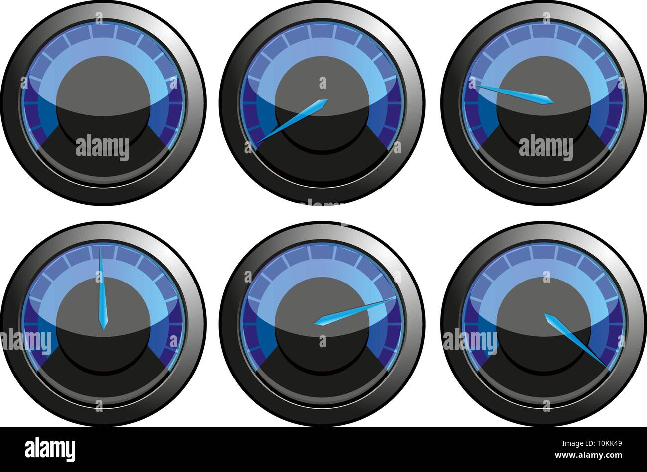 Set of blue speedometers for car or power or termometers, vector ...