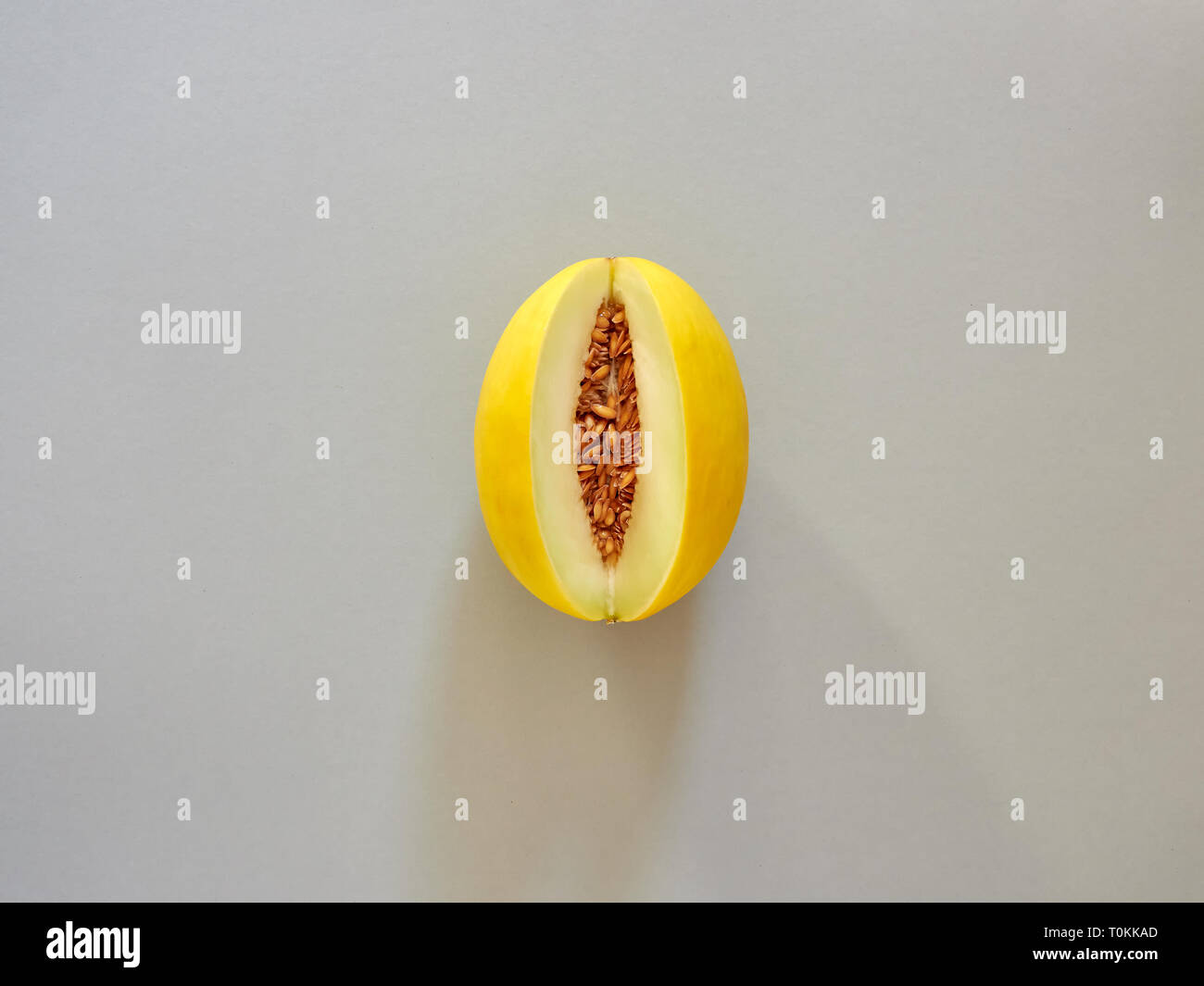Yellow Melon Fruit isolated in grey background viewed from above ...