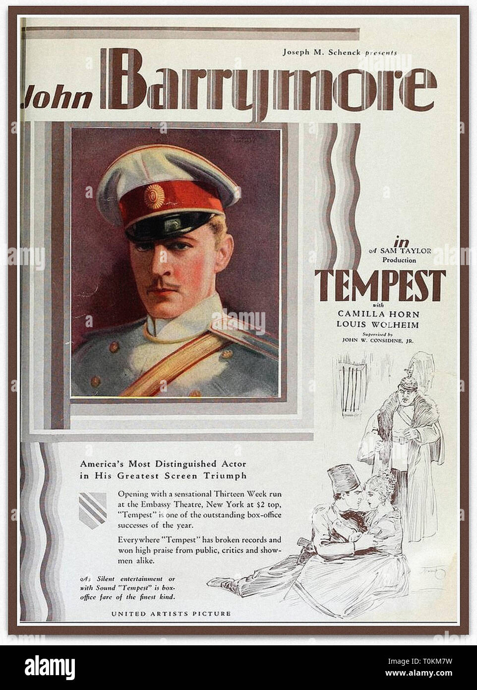 John Barrymore in Tempest 1928 - Vintage pre-code silent movie poster ...