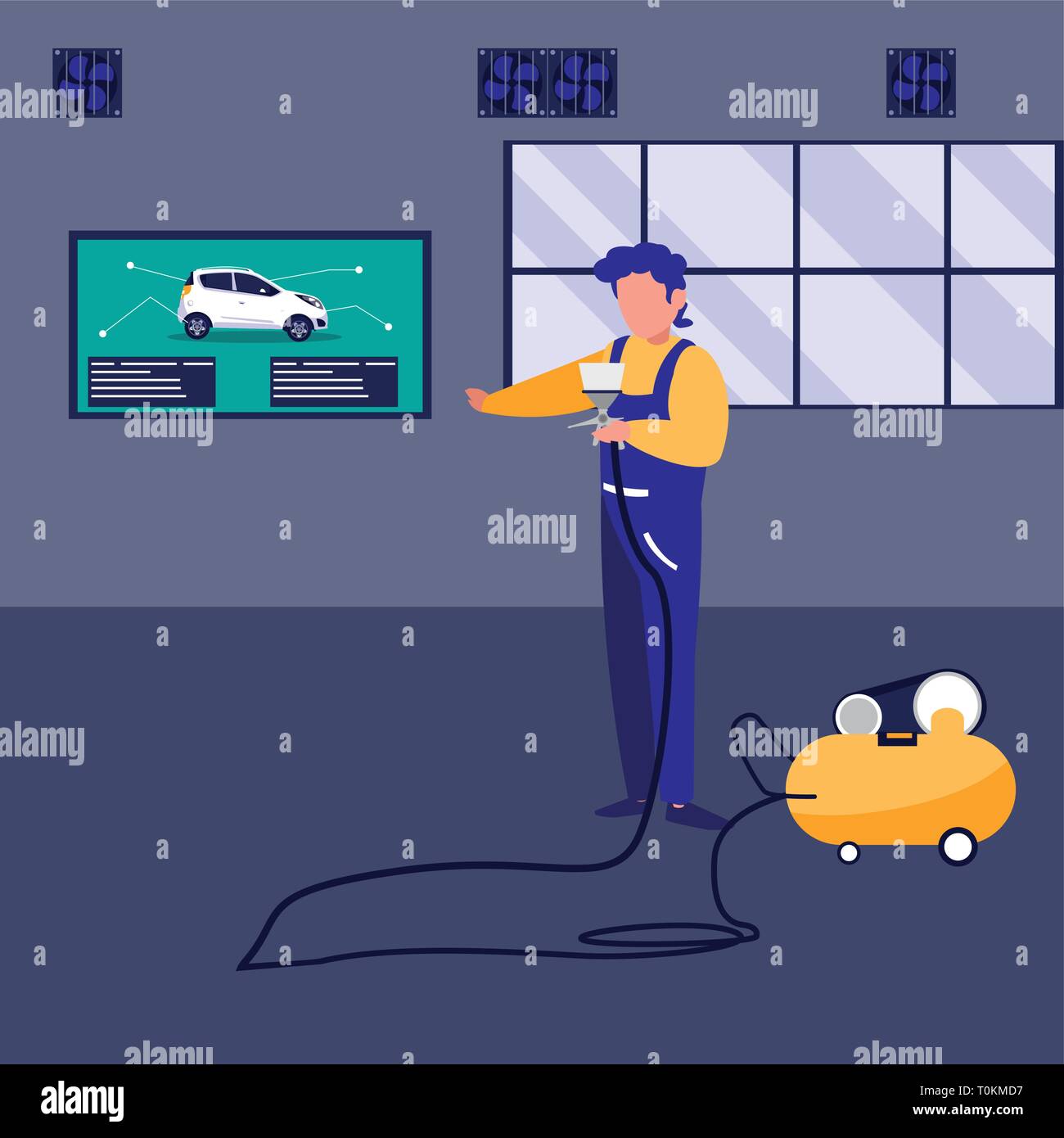 mechanic worker with compressor air vector illustration design Stock ...