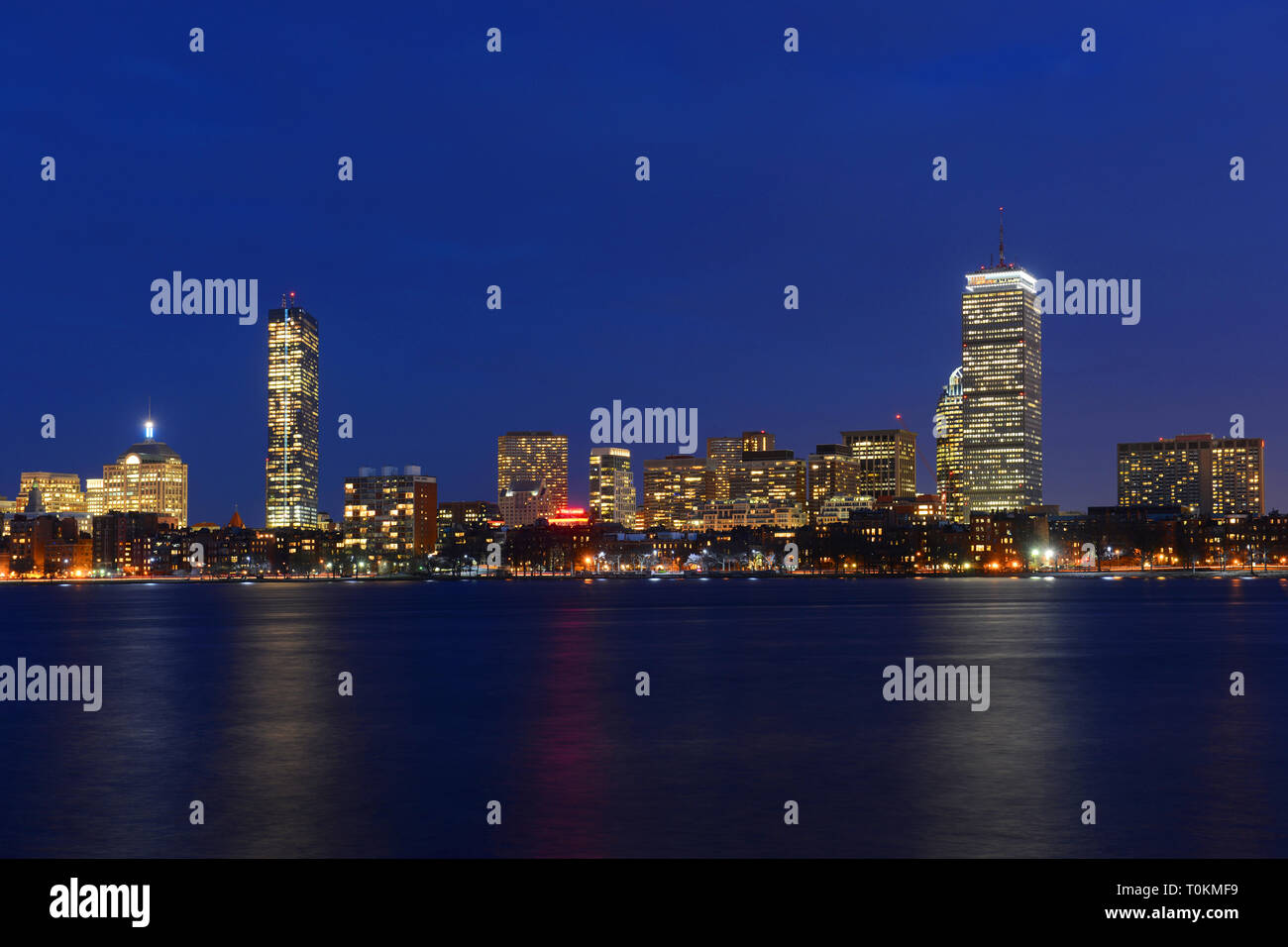 Boston Back Bay Skyline John Hancock Tower and Prudential Center night ...