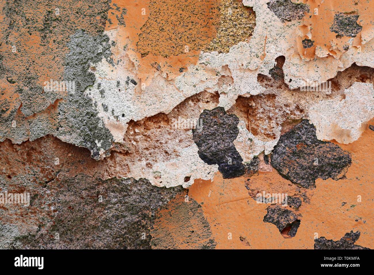 Close up detailed surface of weathered paint on different walls in high ...