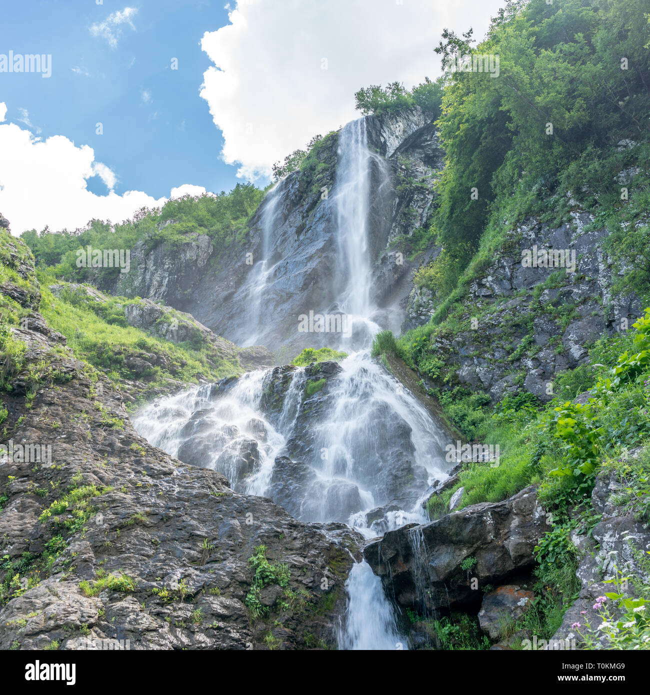 The highest waterfall, falling from a green cliff Stock Photo - Alamy