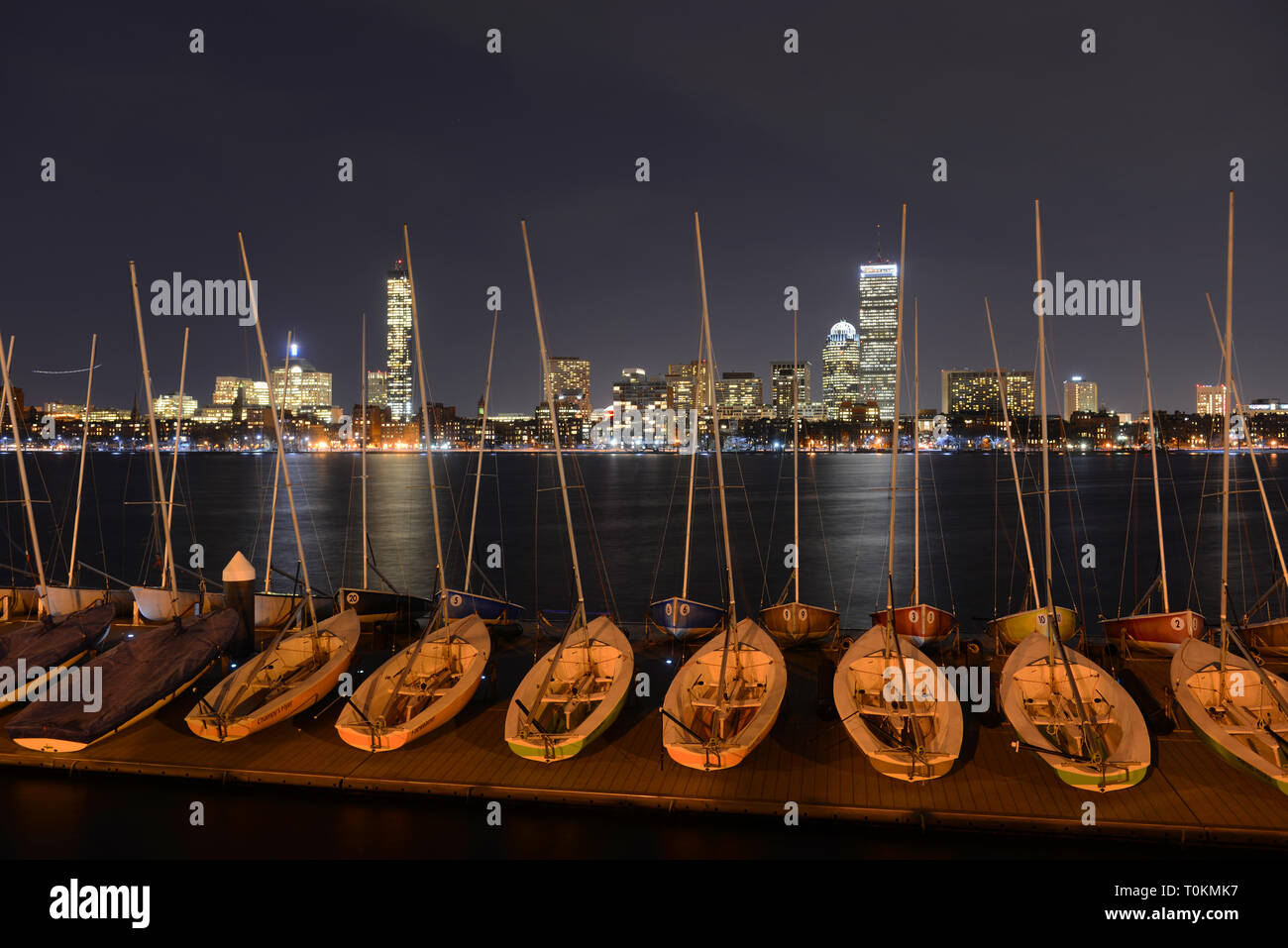 Boston Back Bay Skyline John Hancock Tower and Prudential Center night ...